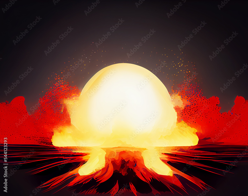 Cartoon atomic explosion. Threat to life on earth. Flat image. Digital ...