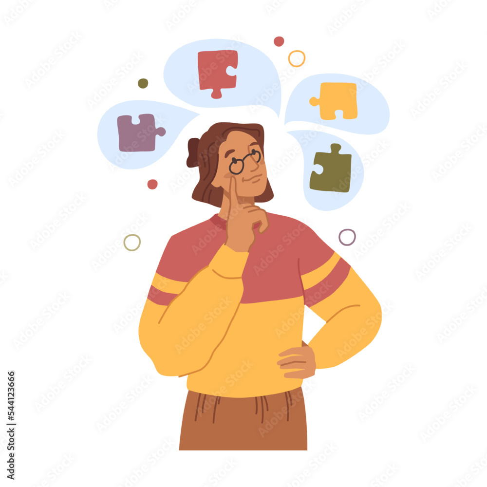 Autistic type thinking or mindset, isolated female personage thinking ...