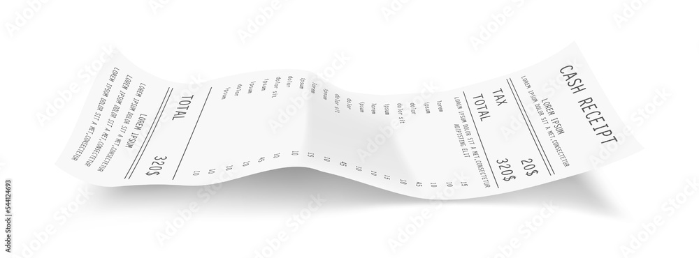 Cash receipt from supermarket, cafe or hotel. Vector cash register sale ...