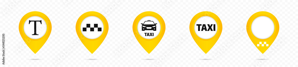 Taxi service banners. Taxi location pointers isolated on transparent ...