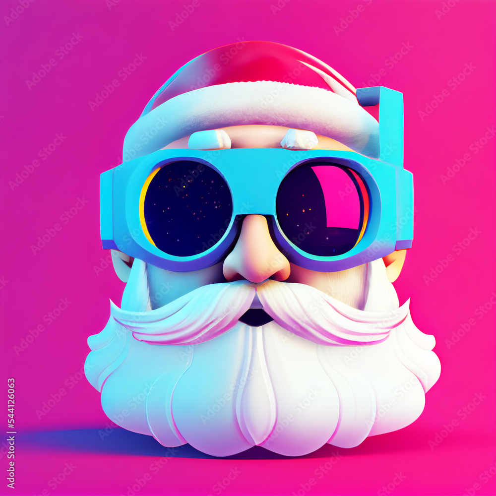 Santa Claus 3d head in Virtual Reality Space in VR glasses neon sci-fi ...