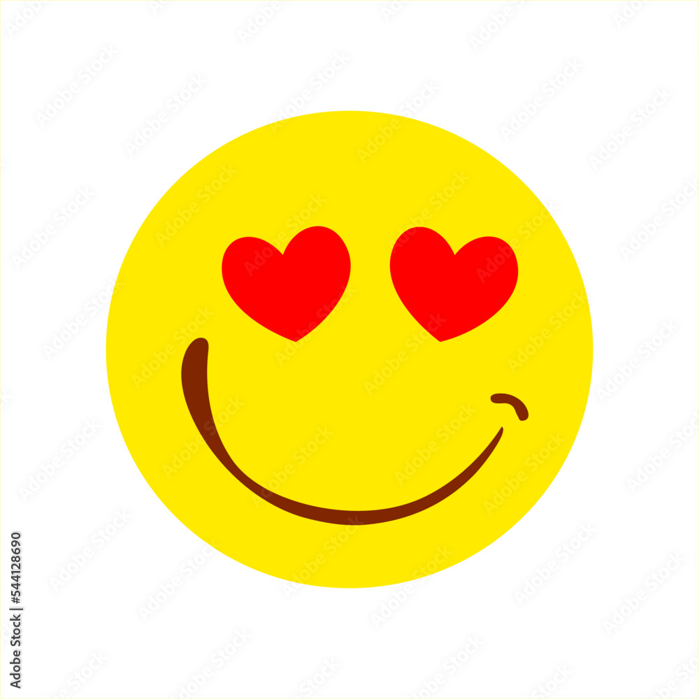 Smiley face with red heart eyes. Happy face symbol. Flat style. Cute ...
