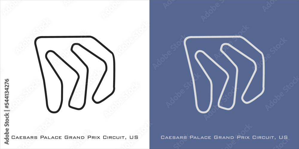 Caesars Palace Circuit for grand prix race tracks with white and blue ...