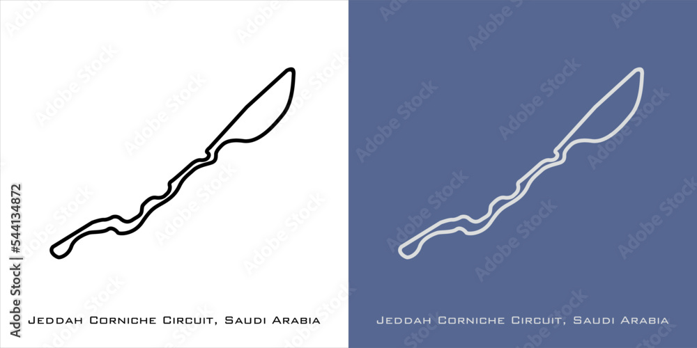 Jeddah Corniche Circuit for grand prix race tracks with white and blue ...