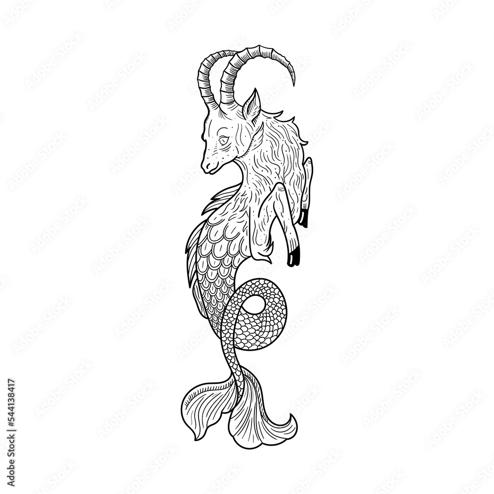 Vector black and white illustration of the zodiac sign Capricorn Stock ...