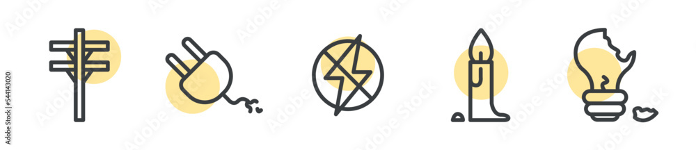 Power outage icon set, no electricity concept, global energy crisis ...