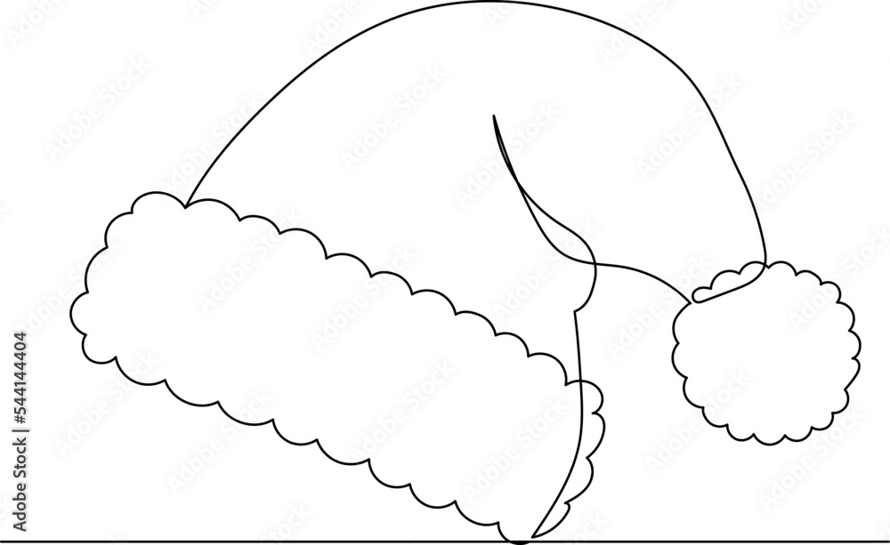 santa hat outline drawing in one continuous line, isolated, vector ...