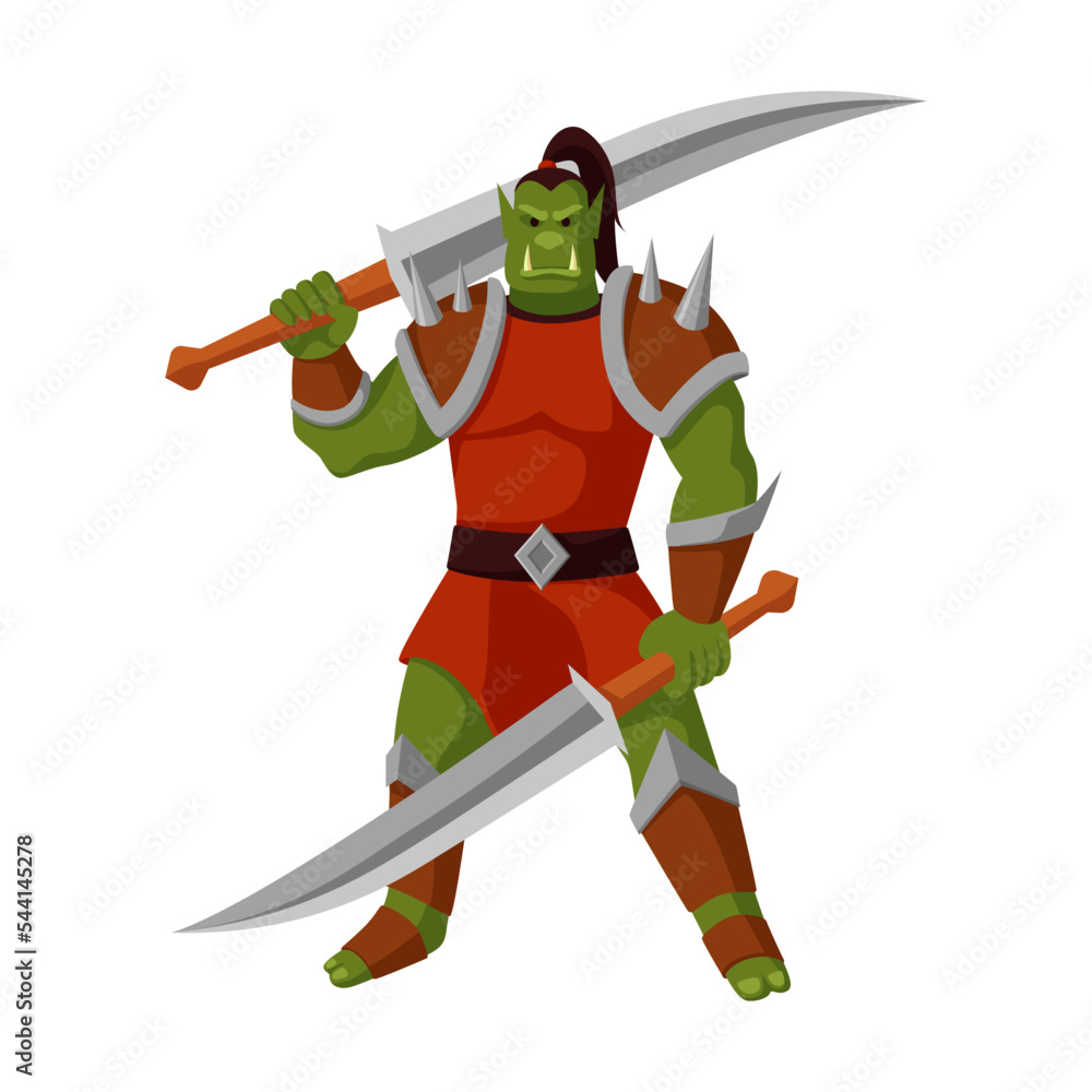 Cartoon monster and warrior vector illustration. Heroes and orcs with ...