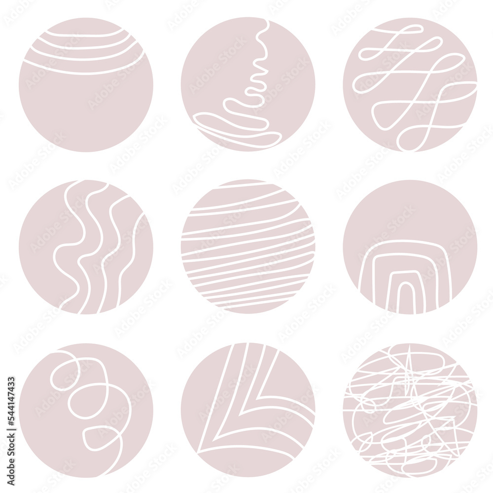 Round icons with abstract lines, shapes, doodles for highlighting ...