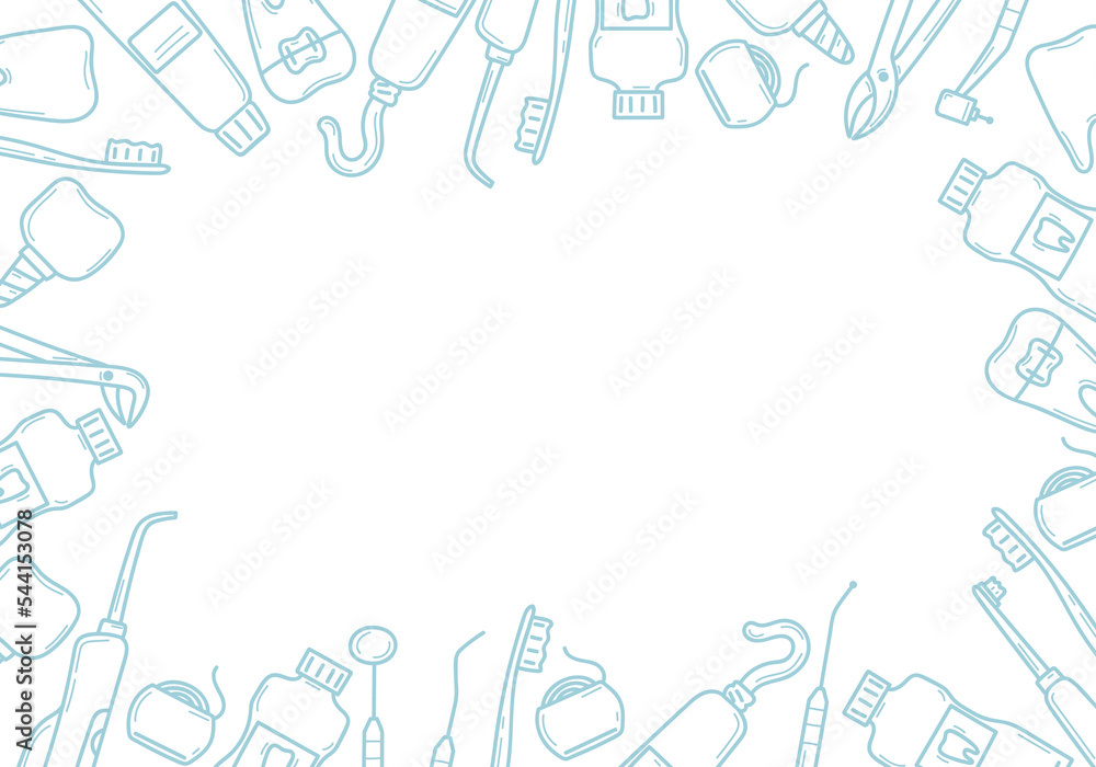 Dental frame with tools for cleaning and treatment of teeth in doodle ...