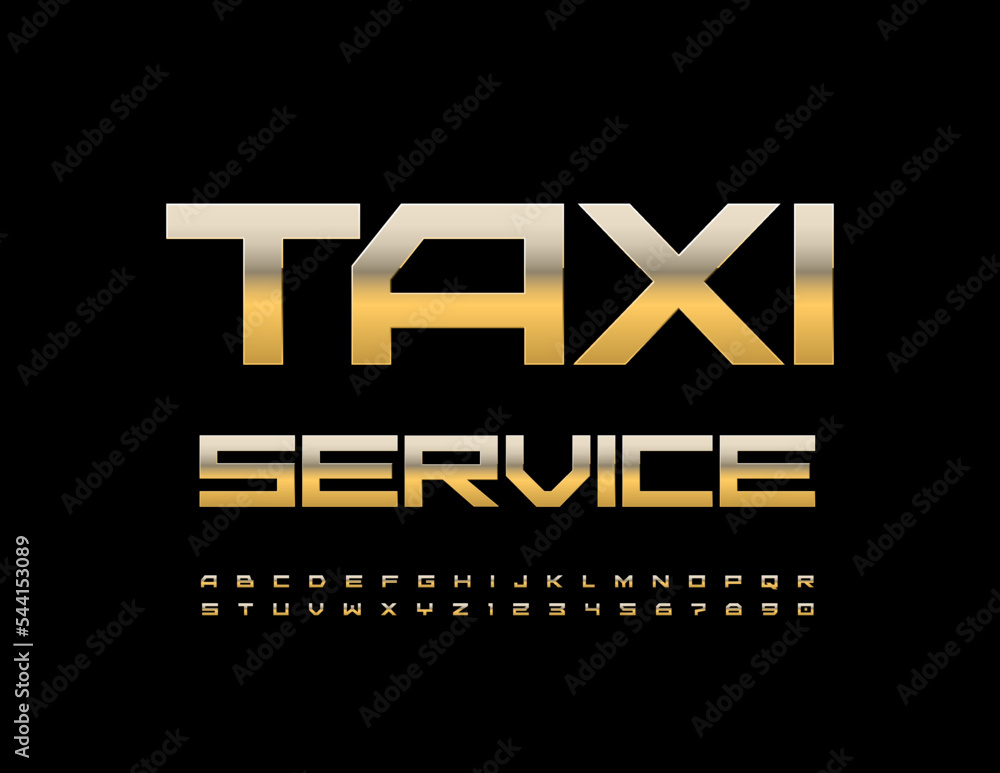 Vector business sign Taxi Service. Stylish Golden Font. Metallic ...