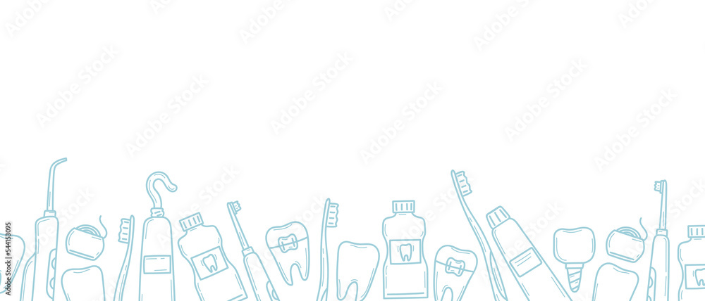 Horizontal border with dental icons along the bottom. Tools for ...