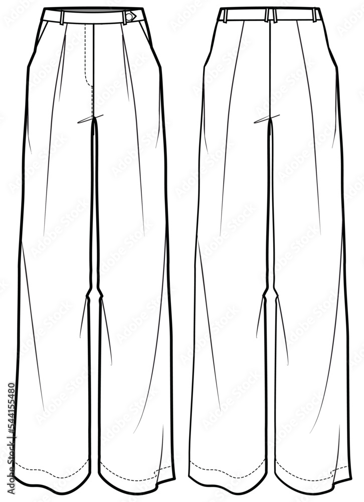 Women's mannish pants trouser flat sketch fashion illustration front ...