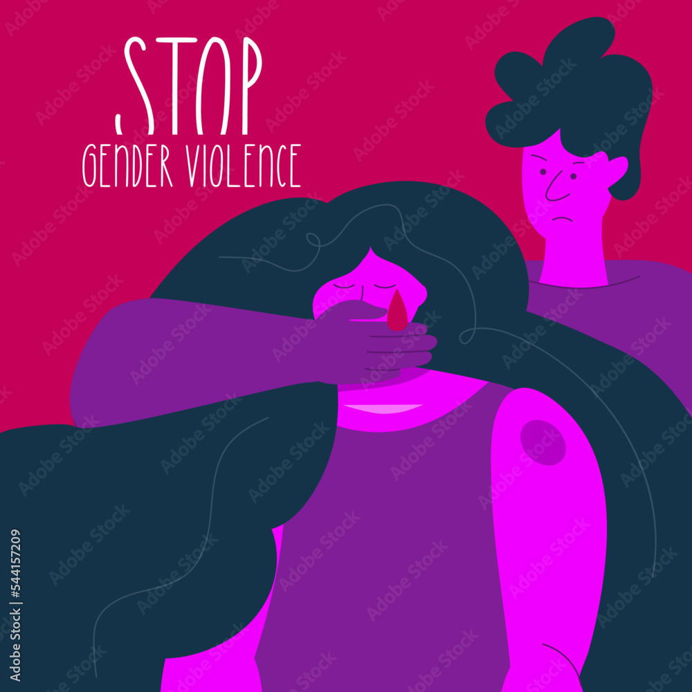 Art with man torments and beats wom and phrase STOP gender violence ...