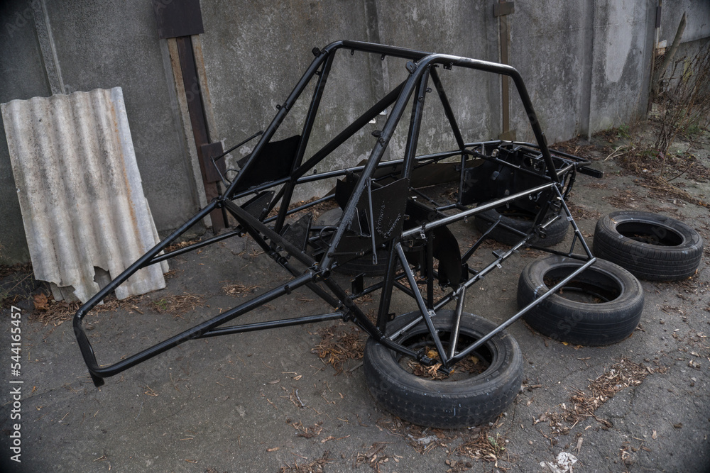 old black painted motorsport buggy frame under restoration Stock Photo ...