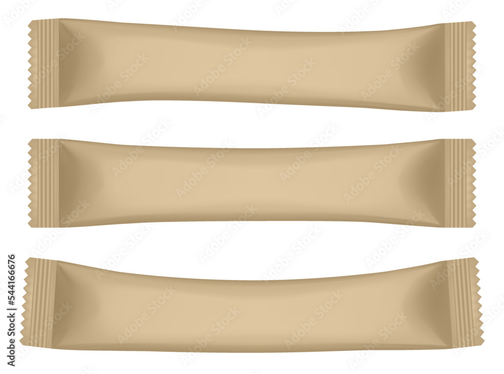 Brown sugar stick. White blank sugar sachet packaging, stick pack. 3d ...