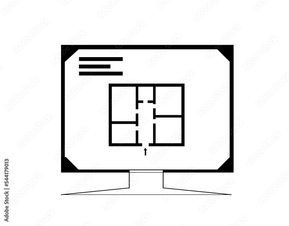 Drawing plan icon. House plan monitor icon. Online real estate house ...