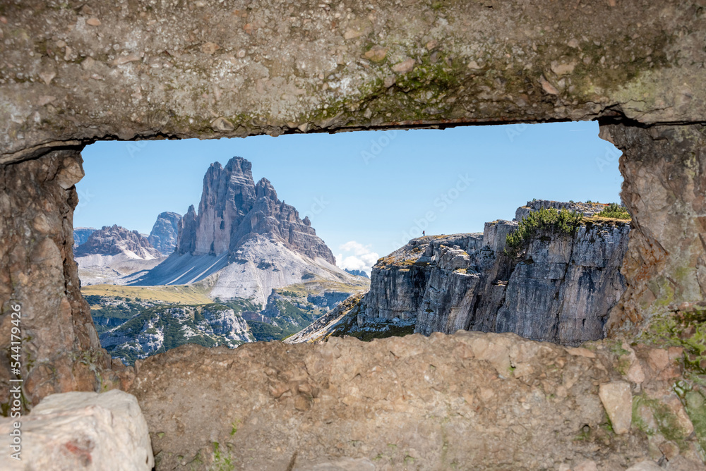 View out of an old military tunnel window towards the iconic Three ...