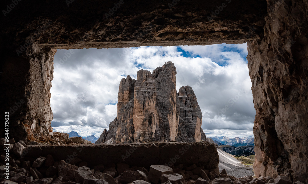 View out of an old military tunnel window towards the iconic Three ...