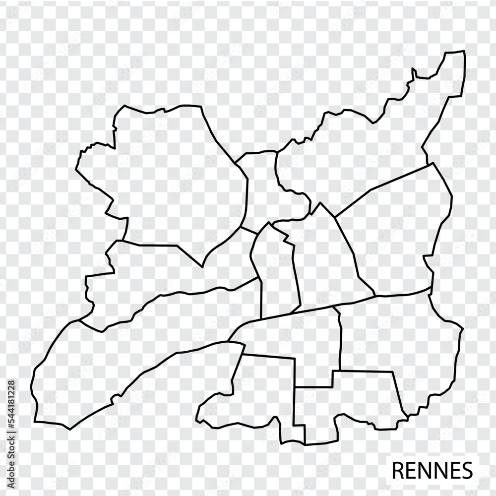 High Quality map of Rennes is a city The France, with borders of the ...