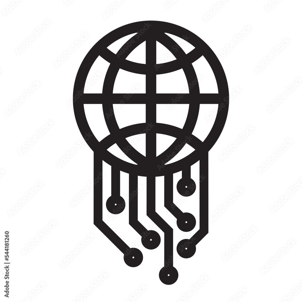 digital world icon - a globe and electronic circuit connection lines ...