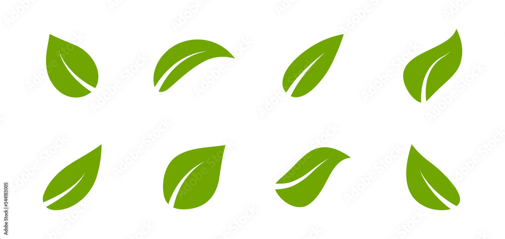 Leaves icon set. Green leaf icons. Leaves of trees and plants. Vector ...