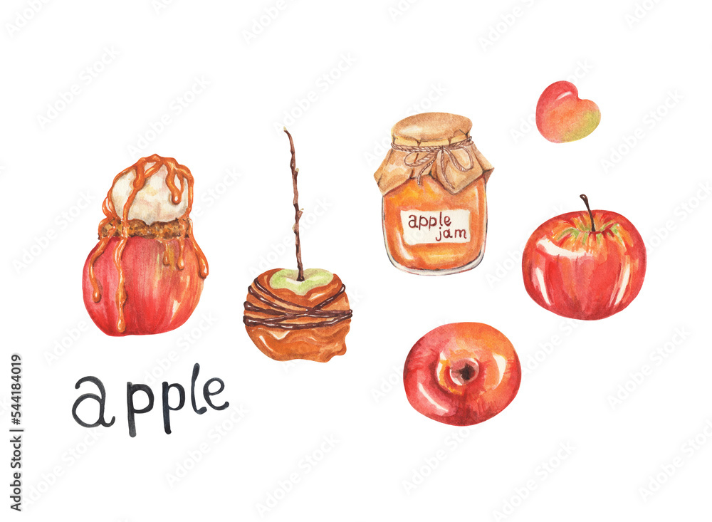 Watercolor food illustration. Apples dessert. Apple pastry. Fall ...