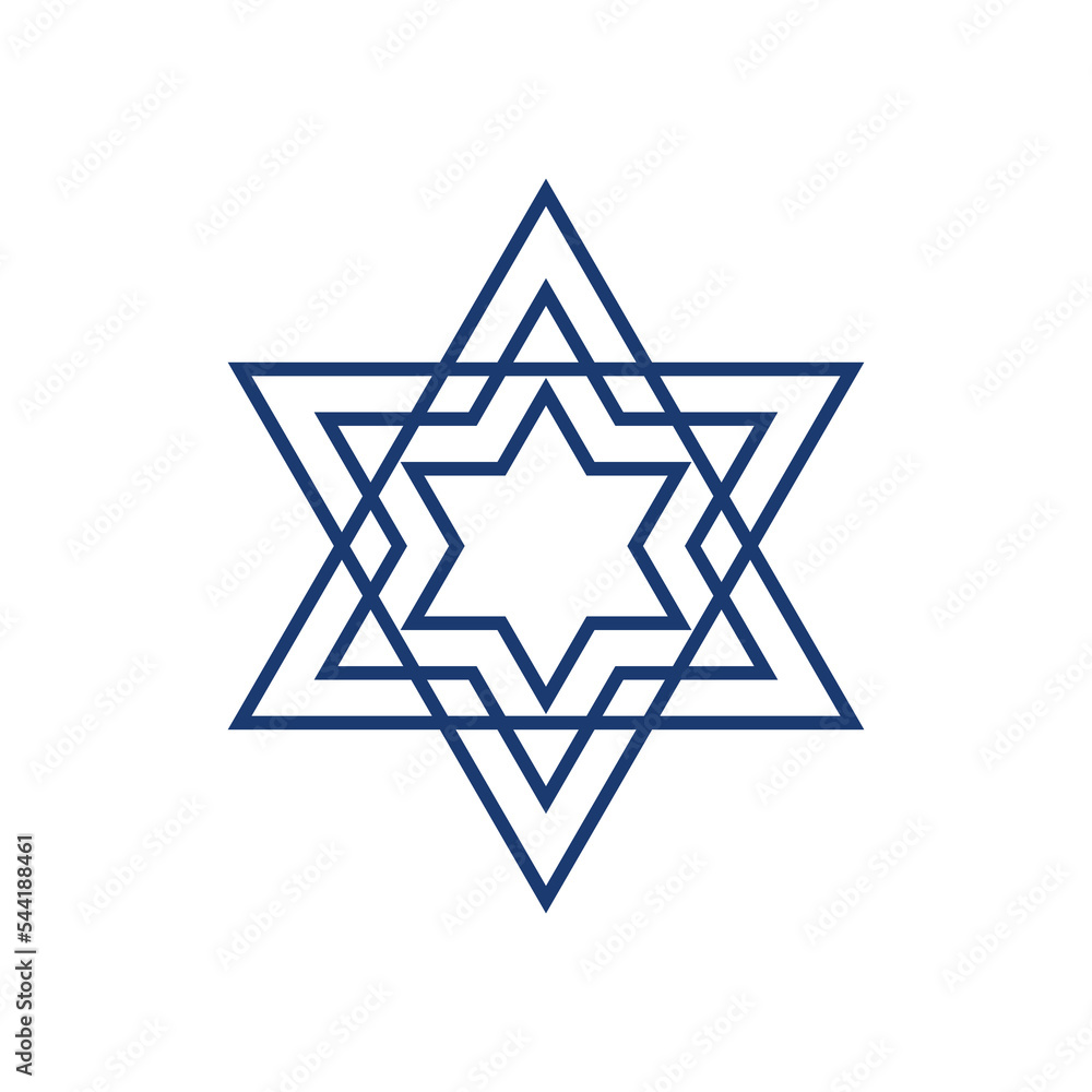 Abstract intersecting Jewish star of David and triangles in line style ...