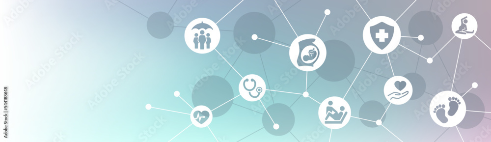 Obstetrics / childbirth / maternity checkup vector illustration. Banner ...