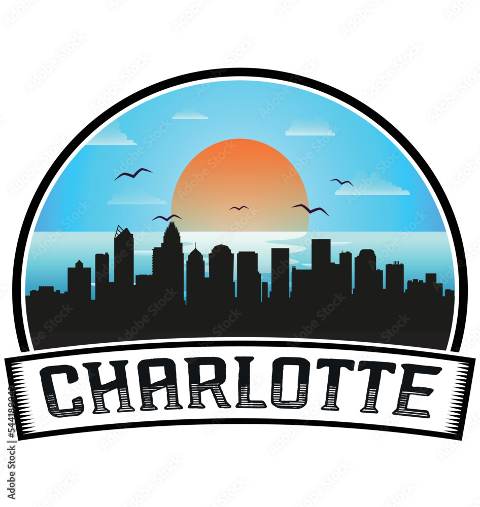 Charlotte North Carolina USA Skyline Sunset Travel Souvenir Sticker ...