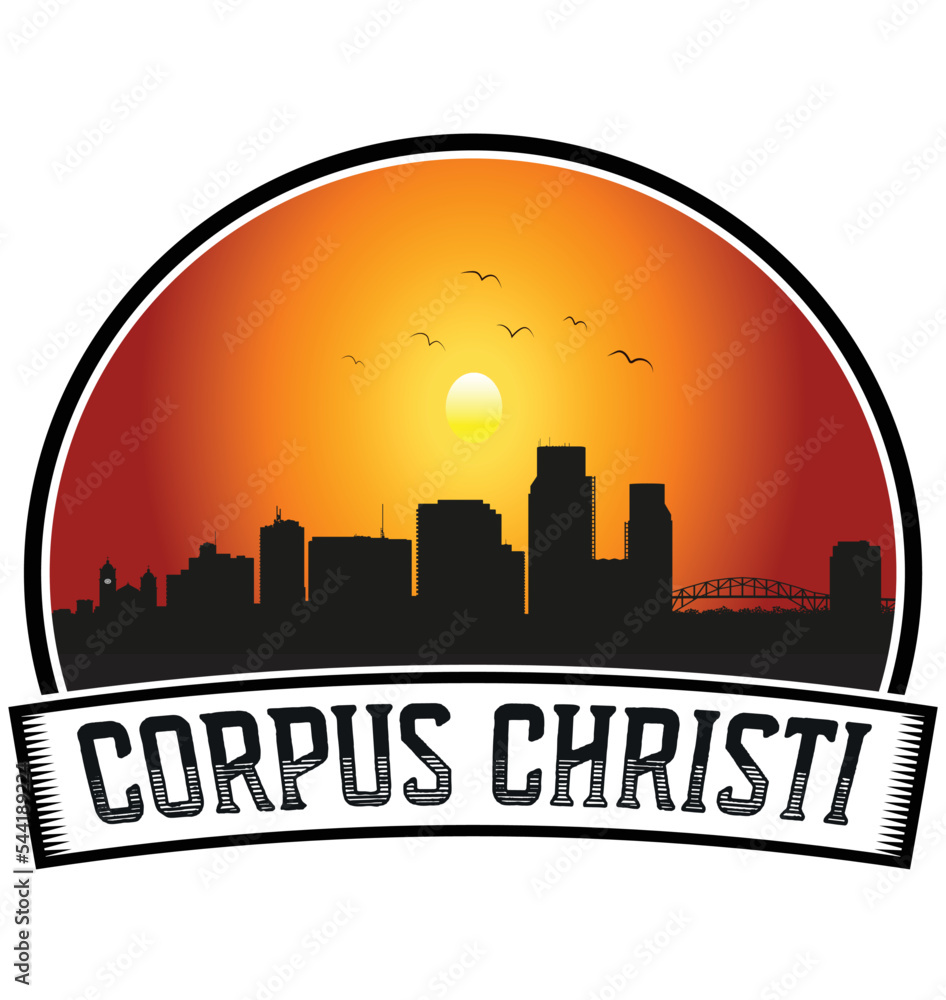 Corpus Christi Texas USA Skyline Sunset Travel Souvenir Sticker Logo ...