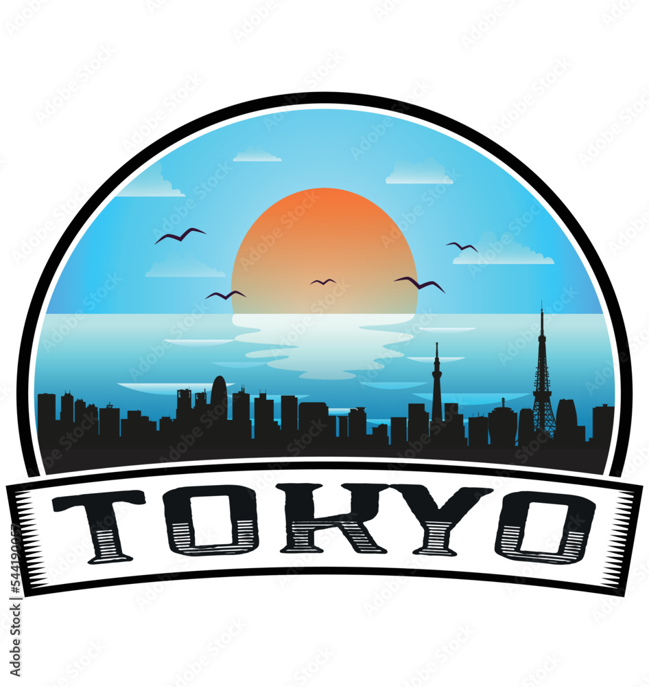 Tokyo Japan Skyline Sunset Travel Souvenir Sticker Logo Badge Stamp ...