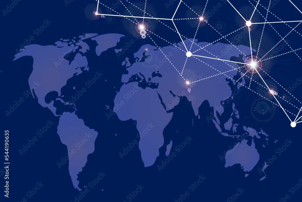 Earth map. Blue background. Concepts of data transmission, internet ...