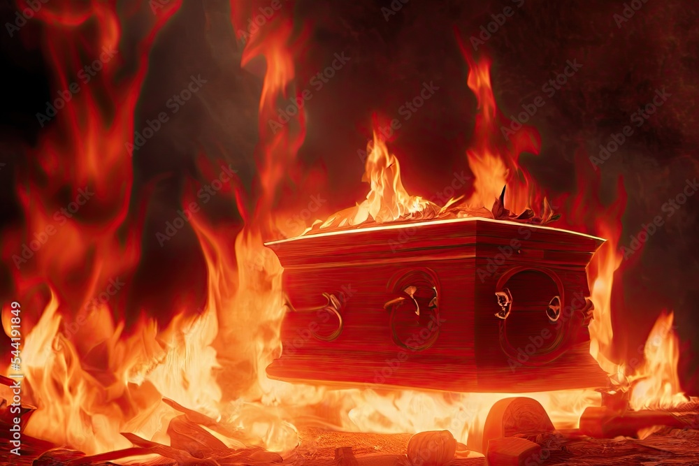 A cremation ritual is taking place in the crematorium, where a coffin ...
