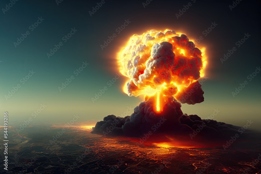 ภาพประกอบสต็อก Satellite view of a nuclear explosion in a city skyline ...