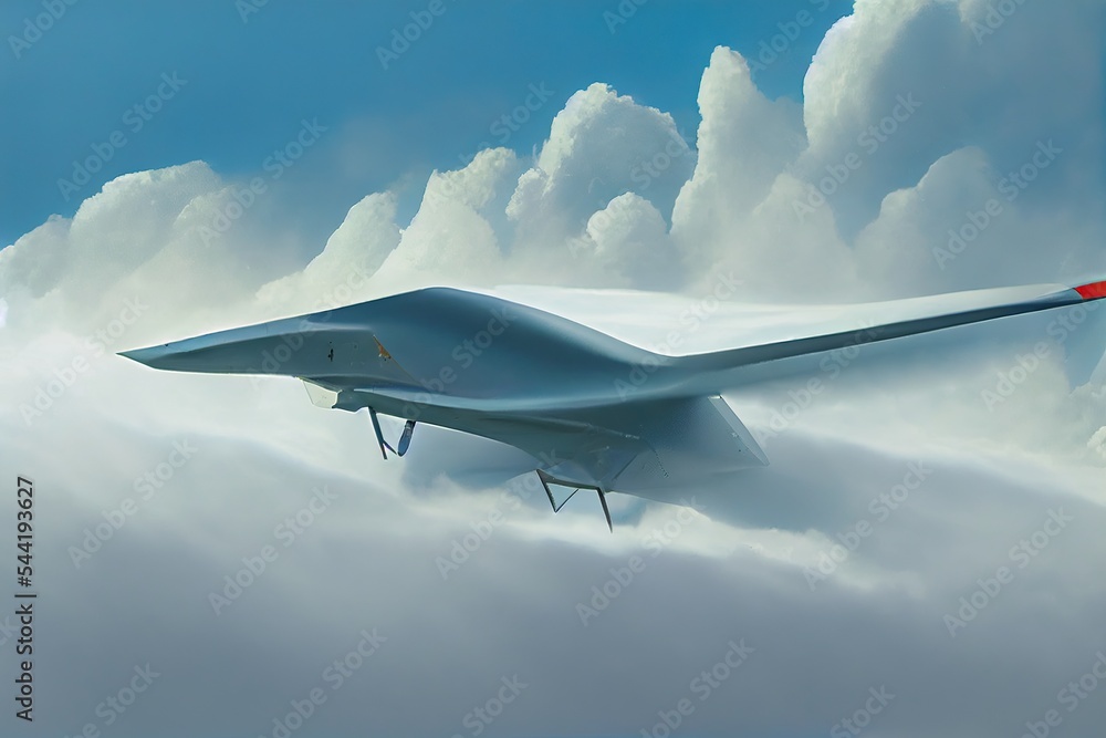 Battle war drone flying in the sky, an unmanned combat aerial vehicle ...
