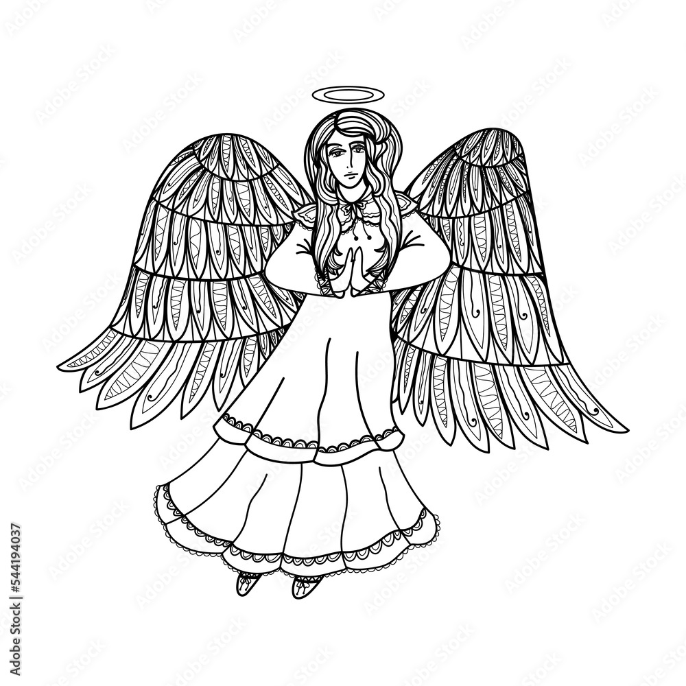 Angel. Outline drawing on a white background. Coloring page for kids ...