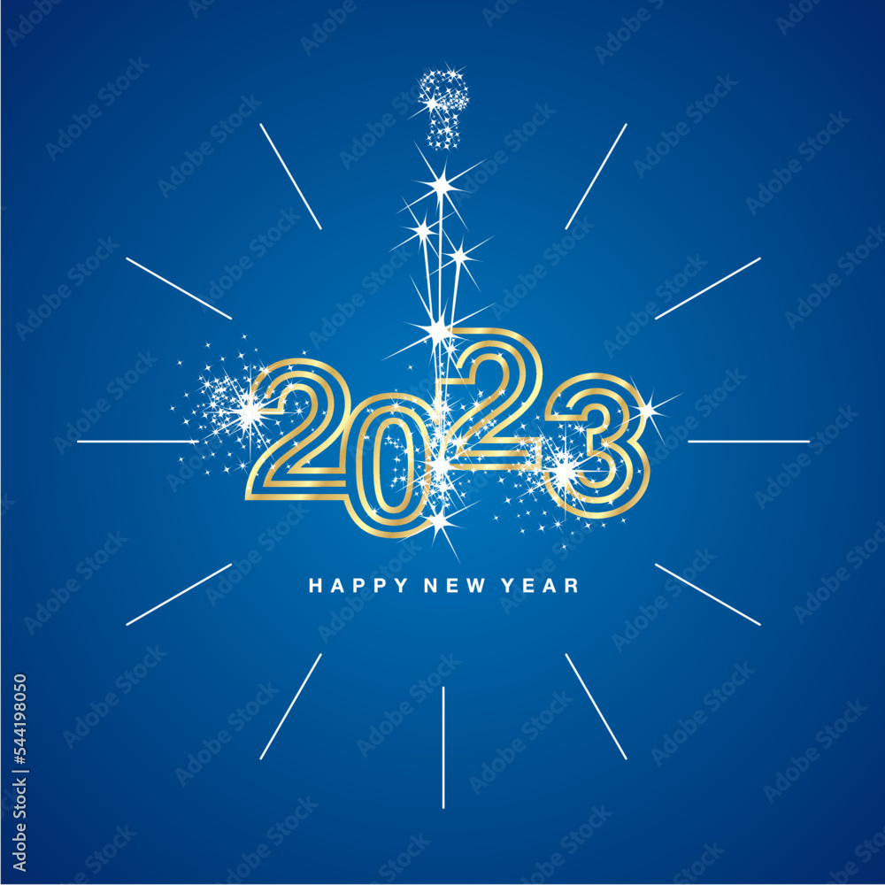 2023 Happy New Year clock countdown with sparkle firework golden triple ...