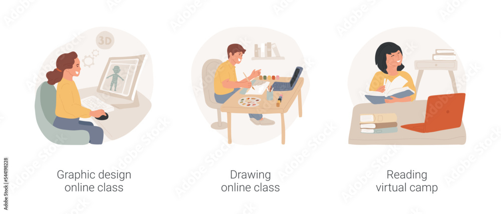 Virtual camps for schoolgraders isolated cartoon vector illustration ...