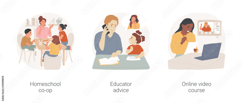 Parents support isolated cartoon vector illustration set. Homeschool co ...