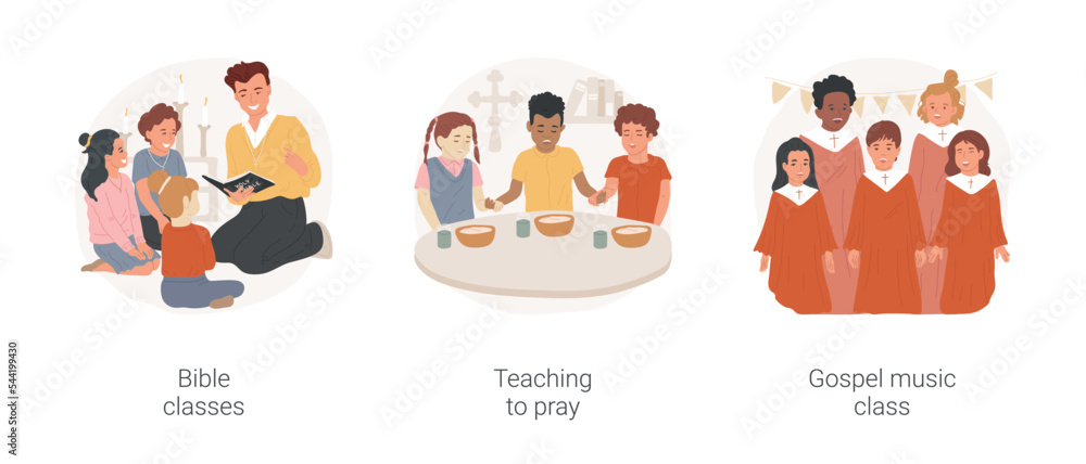Christian catholic school isolated cartoon vector illustration set ...