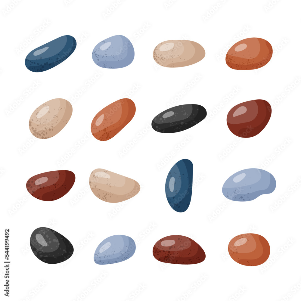 Pebble stones collection. Different beach pebbles shape set. Various ...