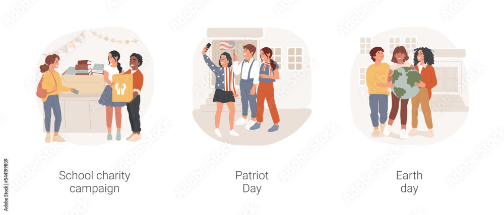 School awareness days isolated cartoon vector illustration set. School ...