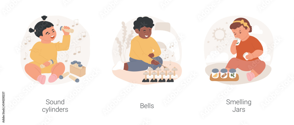 Auditory sense in Montessori preschool isolated cartoon vector ...