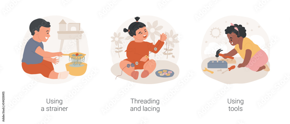 Montessori preschool motor development isolated cartoon vector ...
