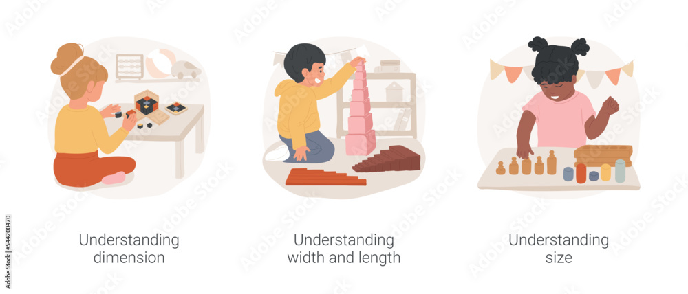Visual discrimination Montessori lesson isolated cartoon vector ...