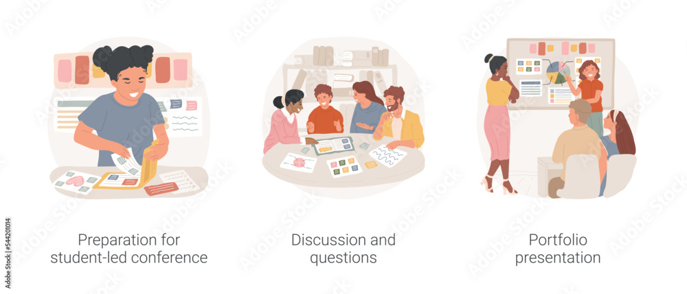 Student-led conference isolated cartoon vector illustration set ...