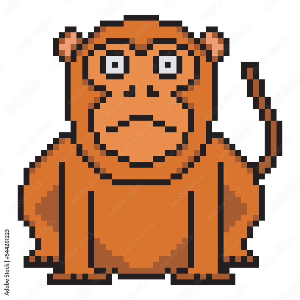 Cute angry monkey cartoon pixel art Stock Vector | Adobe Stock