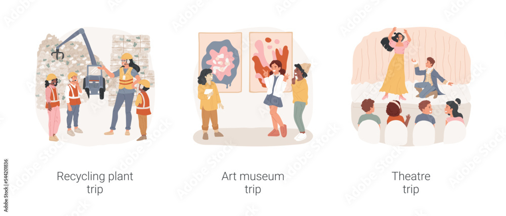 Vetor de Middle school field trips isolated cartoon vector illustration ...