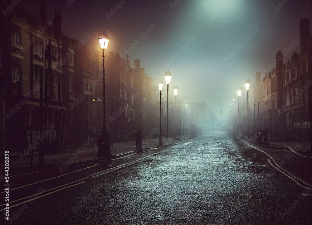 street in the night fog Stock Illustration | Adobe Stock